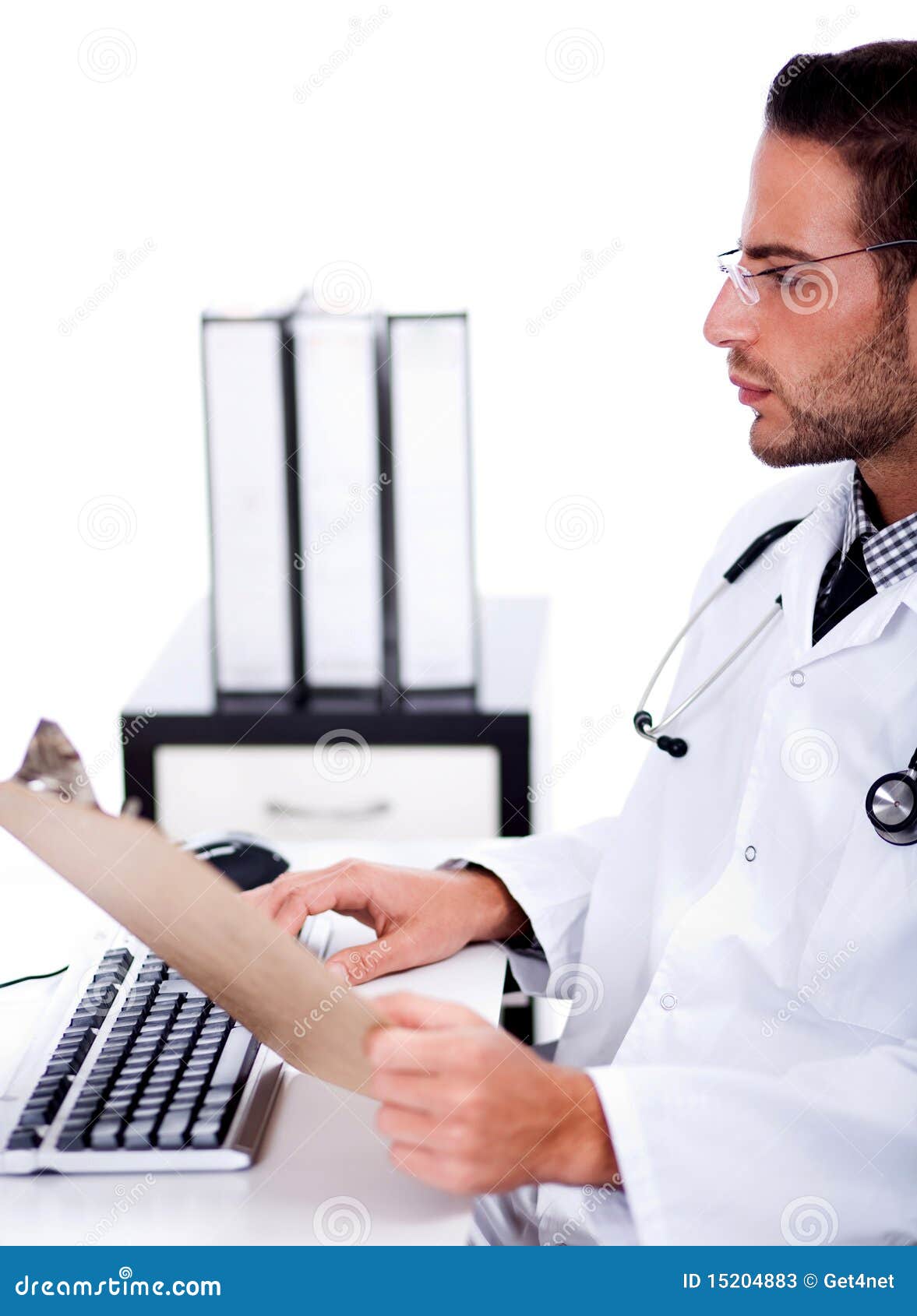 Busy Doctor Working with His Reports Stock Image - Image of medication ...