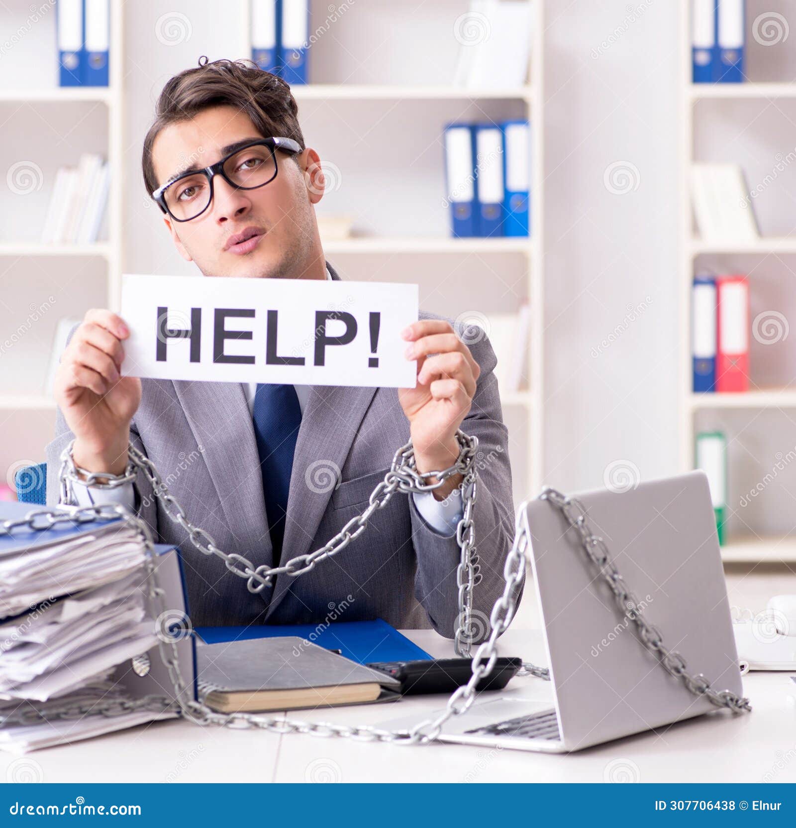 Busy Employee Chained To His Office Desk Stock Photo - Image of overtime, overdue: 307706438