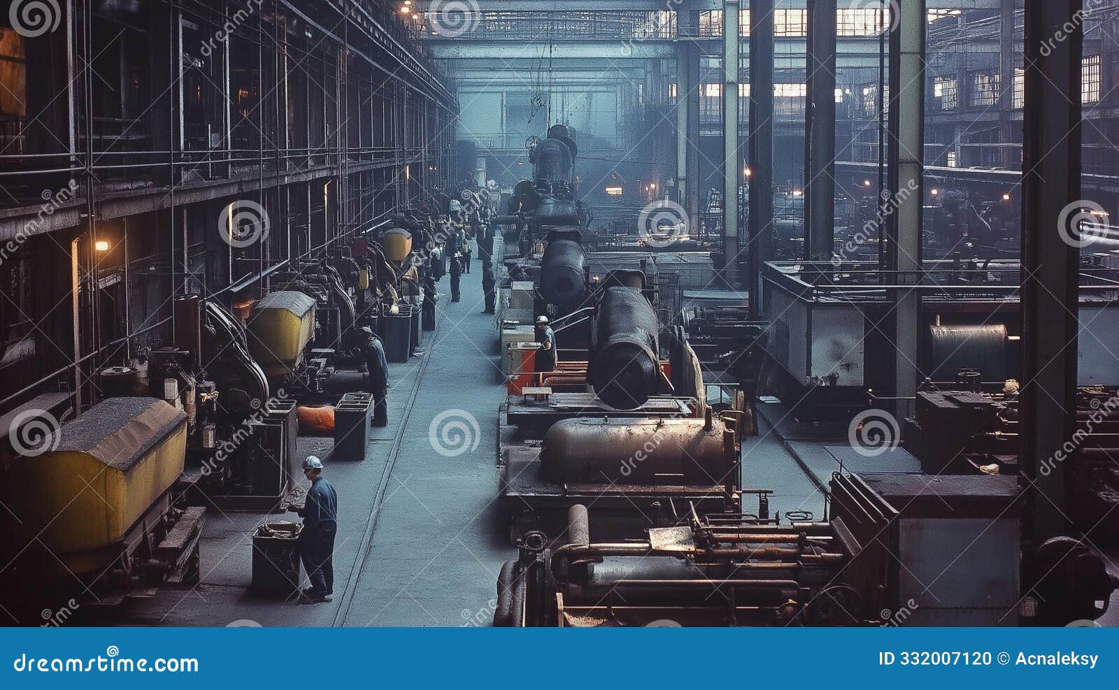 Busy Factory, with Workers in Uniforms, Large Machinery Stock Photo ...