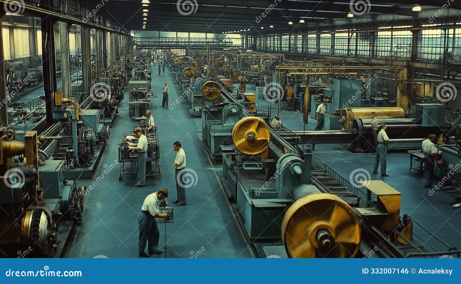 Busy Factory, with Workers in Uniforms, Large Machinery Stock Photo ...