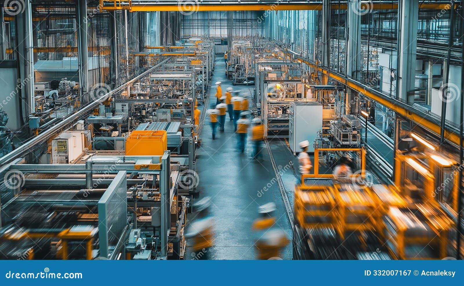 Busy Factory, with Workers in Uniforms, Large Machinery Stock Image ...