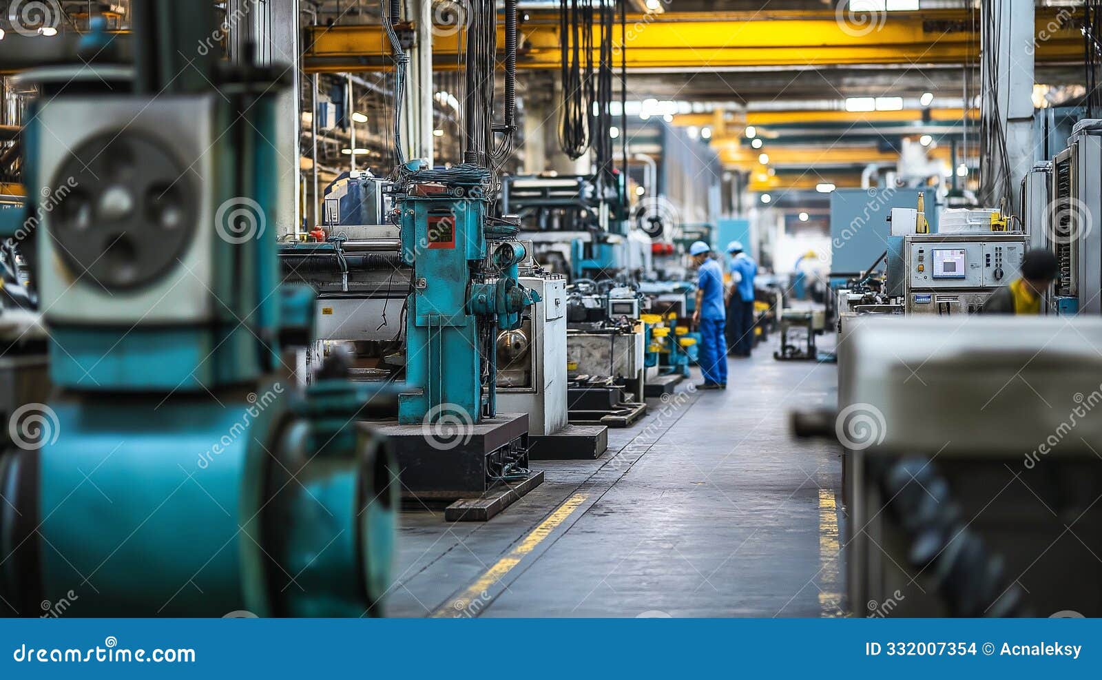 Busy Factory, with Workers in Uniforms, Large Machinery Stock Photo ...