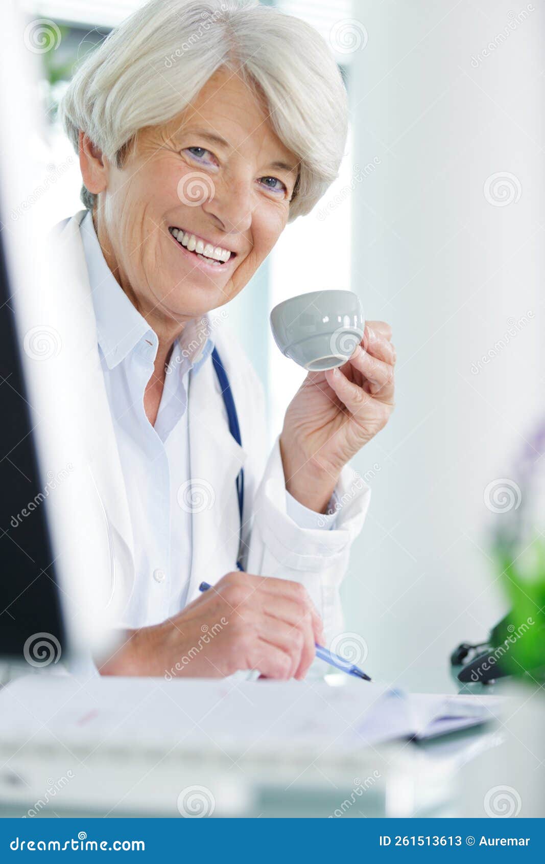 Busy Female Doctor Drinking Coffee Stock Image - Image of expressing ...