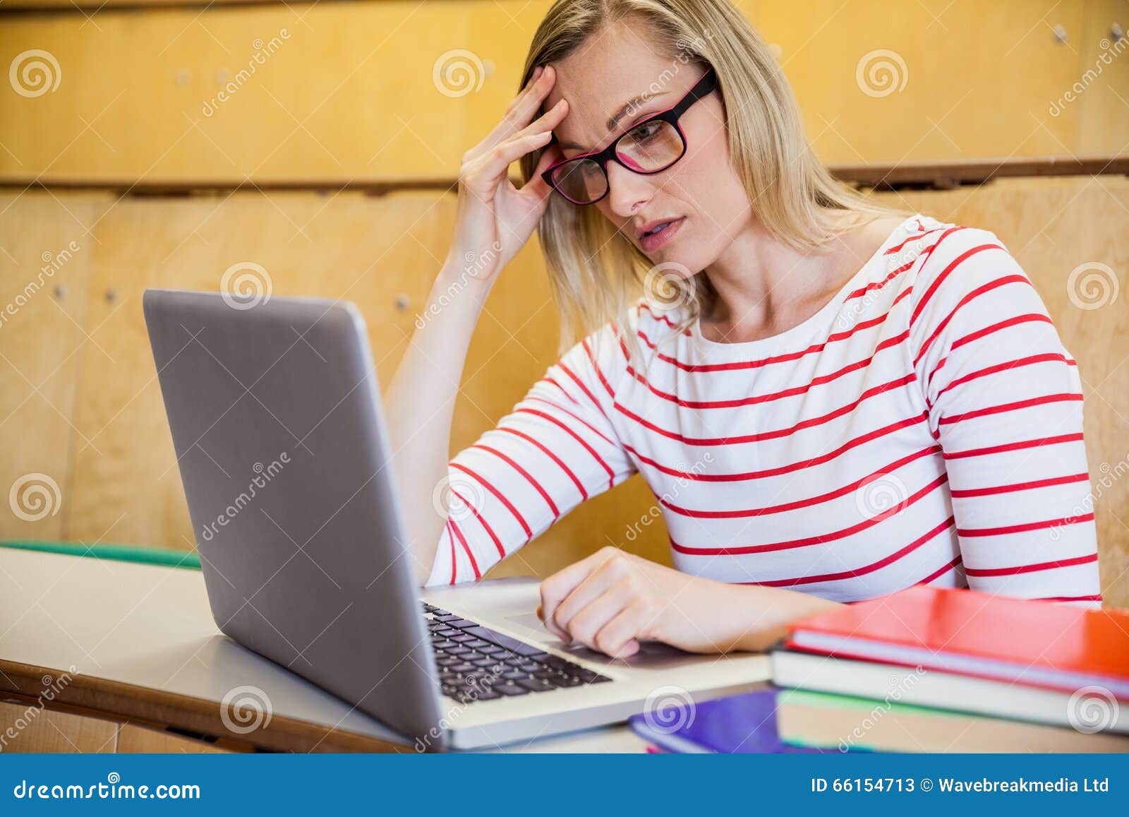 Busy Female Student Working on Laptop Stock Image - Image of academic ...