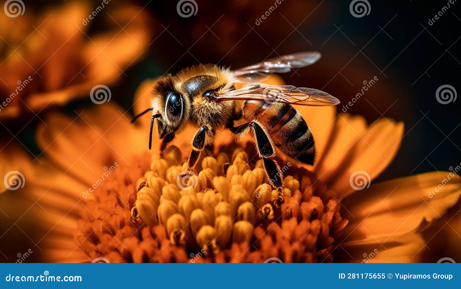 Busy Honey Bee Picking Up Pollen from Single Flower in Summer Generated ...