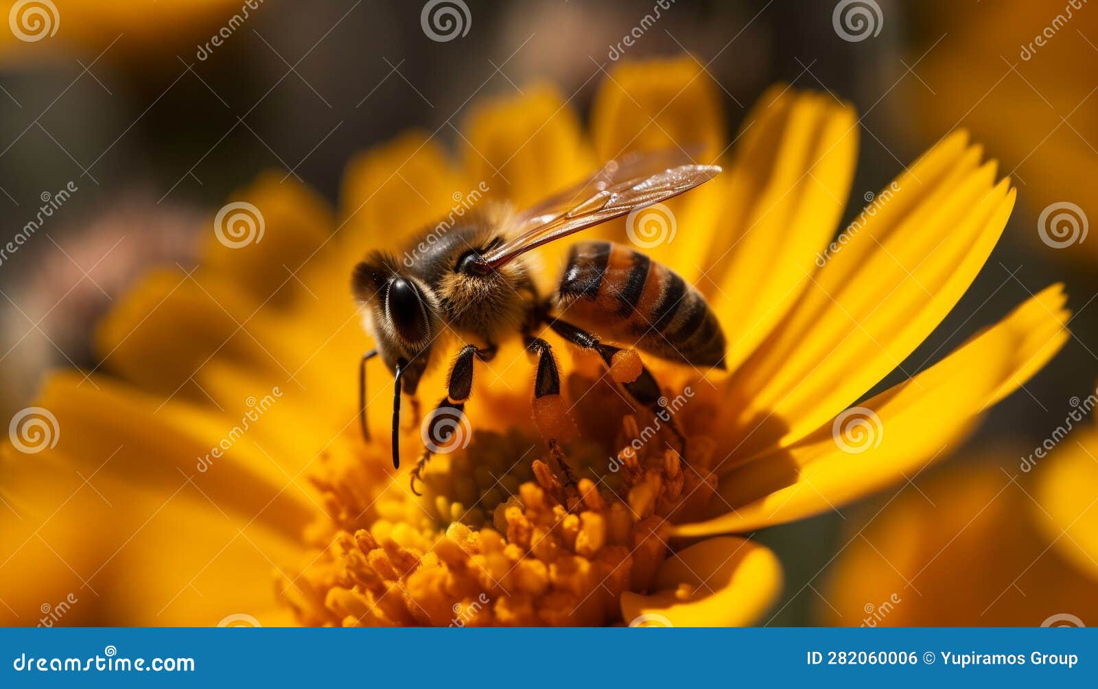 Busy Honey Bee Picking Up Pollen from a Vibrant Daisy Generated by AI ...