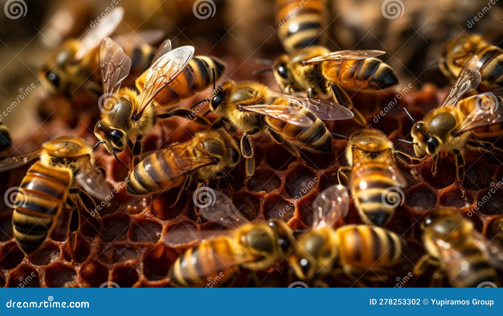 Busy Honey Bees Working in Crowded Colony Generated by AI Stock Photo ...