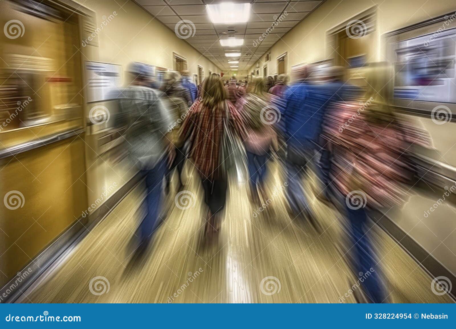 Busy Hospital Corridor with Blurred Motion of People Walking through ...