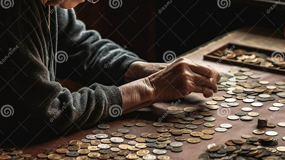 A Person Counting Coins on a Table Created with Generative AI Stock ...