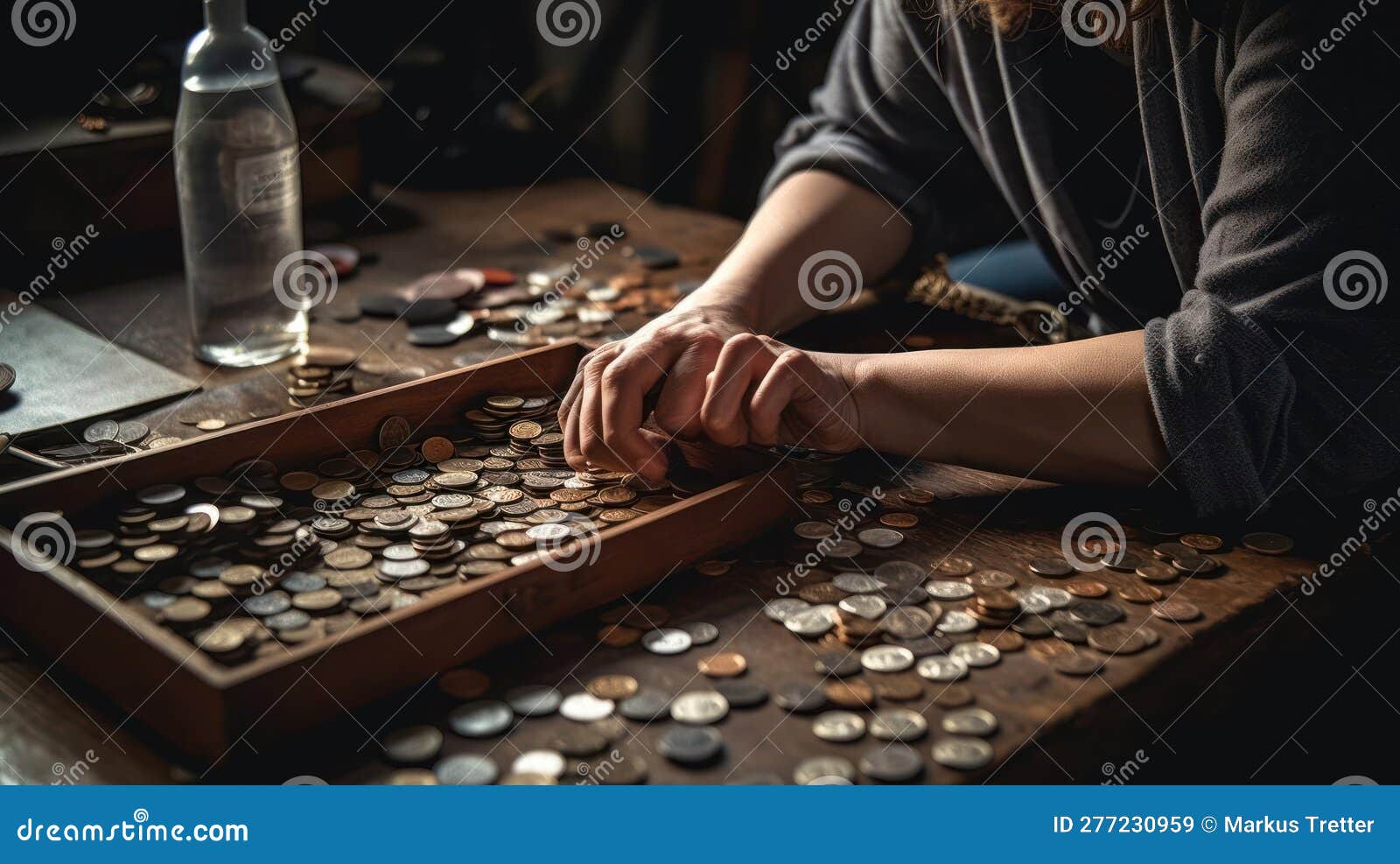 A Person Counting Coins on a Table Created with Generative AI Stock ...