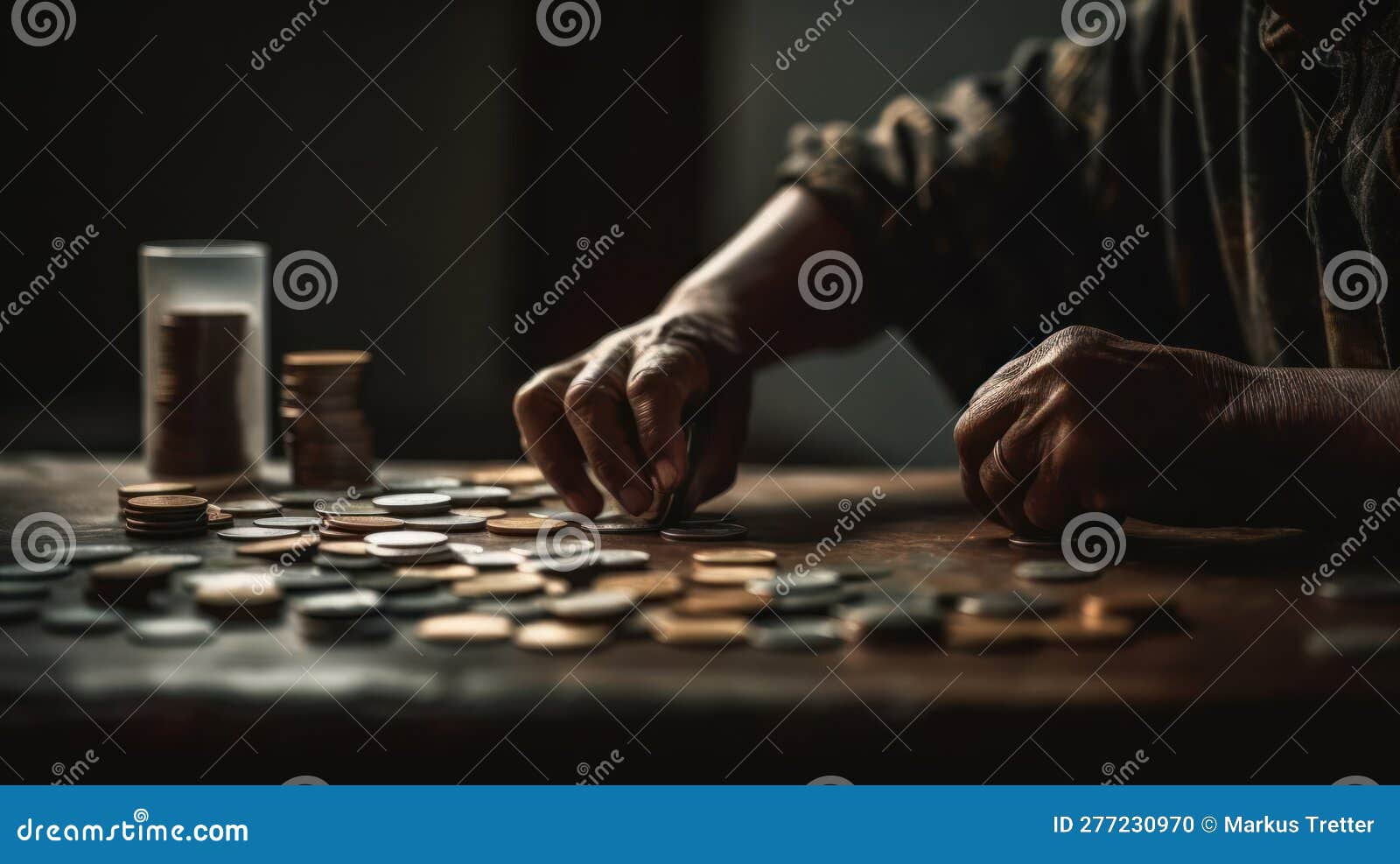 A Person Counting Coins on a Table Created with Generative AI Stock ...