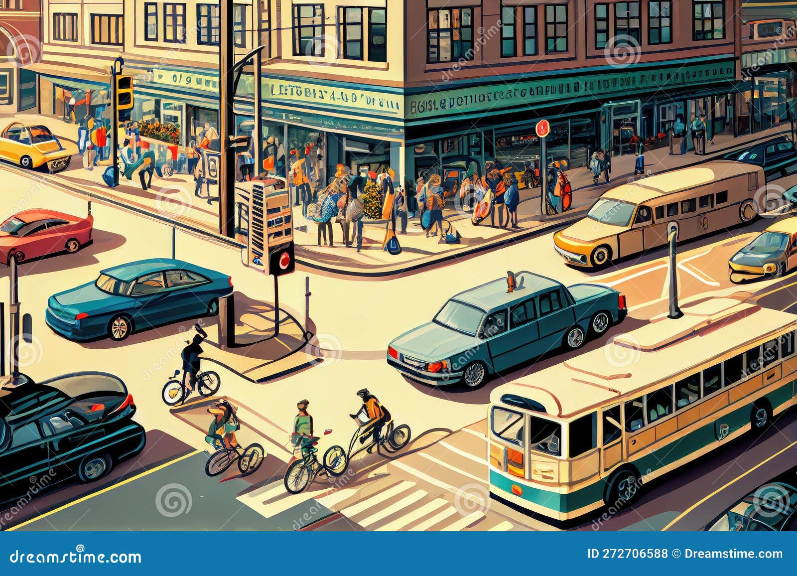 Busy Intersection, with Multiple Different Modes of Transportation in ...