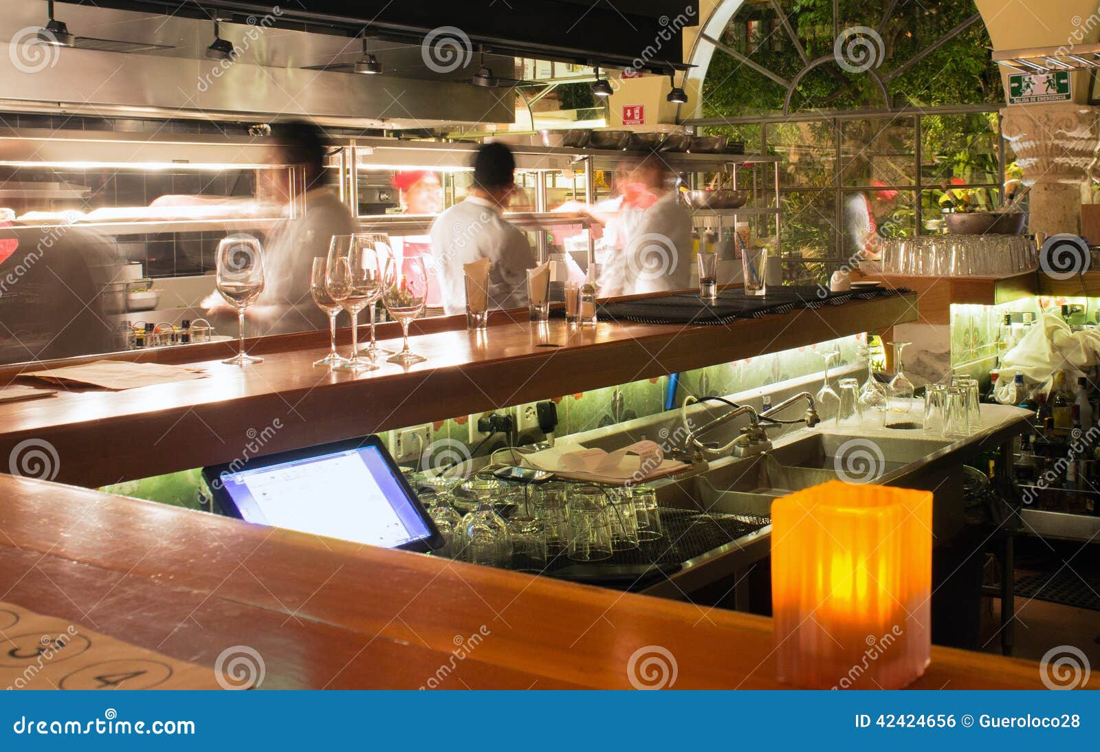 Busy Kitchen at Bar stock photo. Image of cocktail, bottle - 42424656