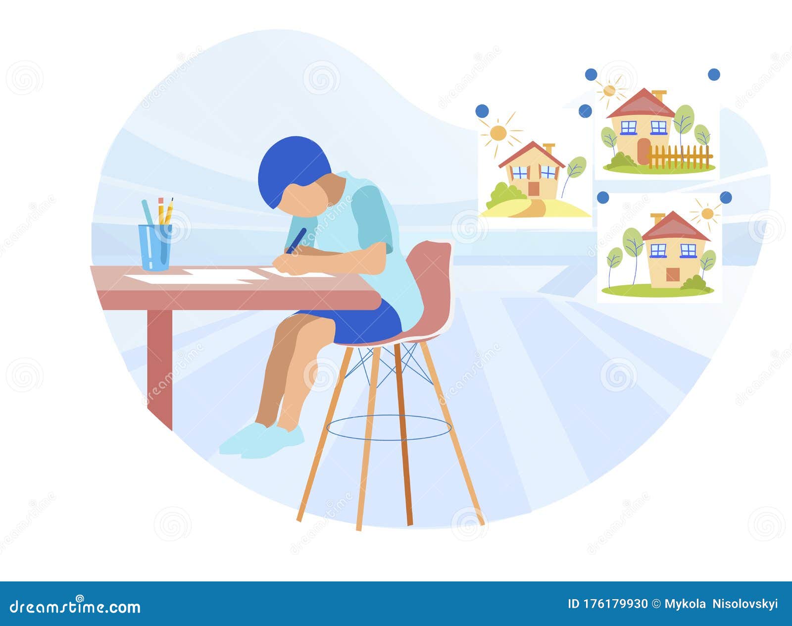 Busy Little Boy Drawing with Enthusiasm at Home Stock Vector ...