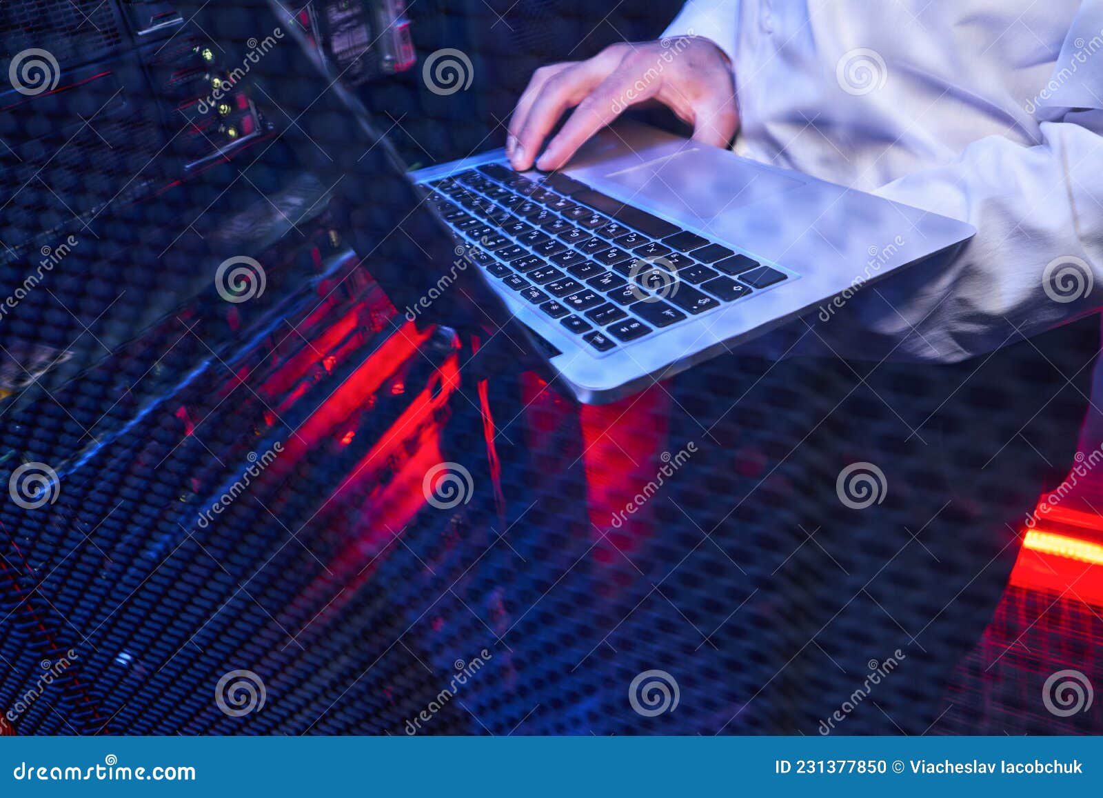 Busy Maintenance Administrator Controlling Operational Server Rack ...