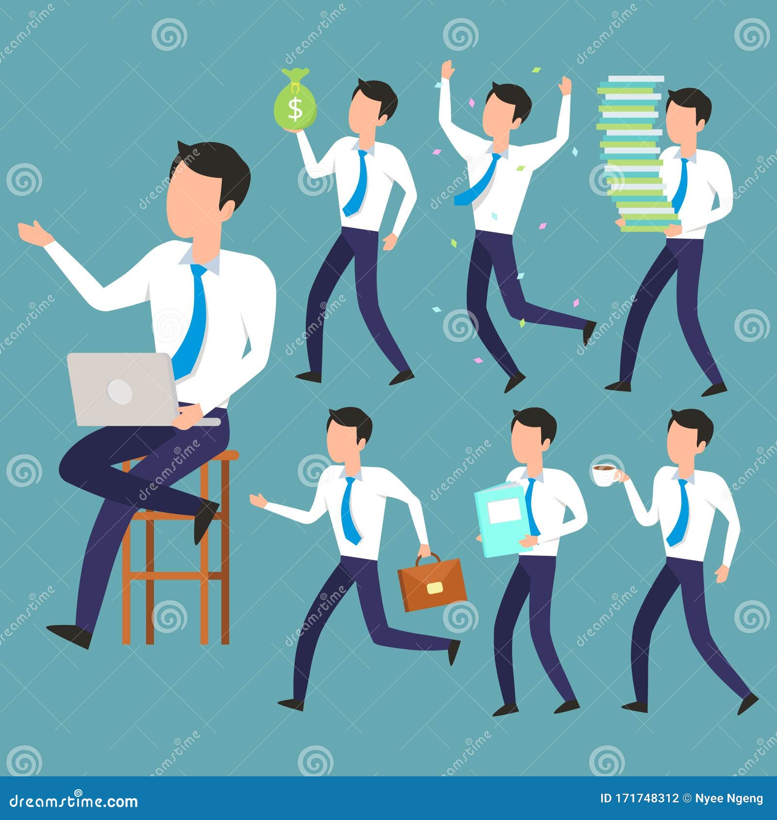Busy Man Office Worker Character with Different Poses Vector Stock ...
