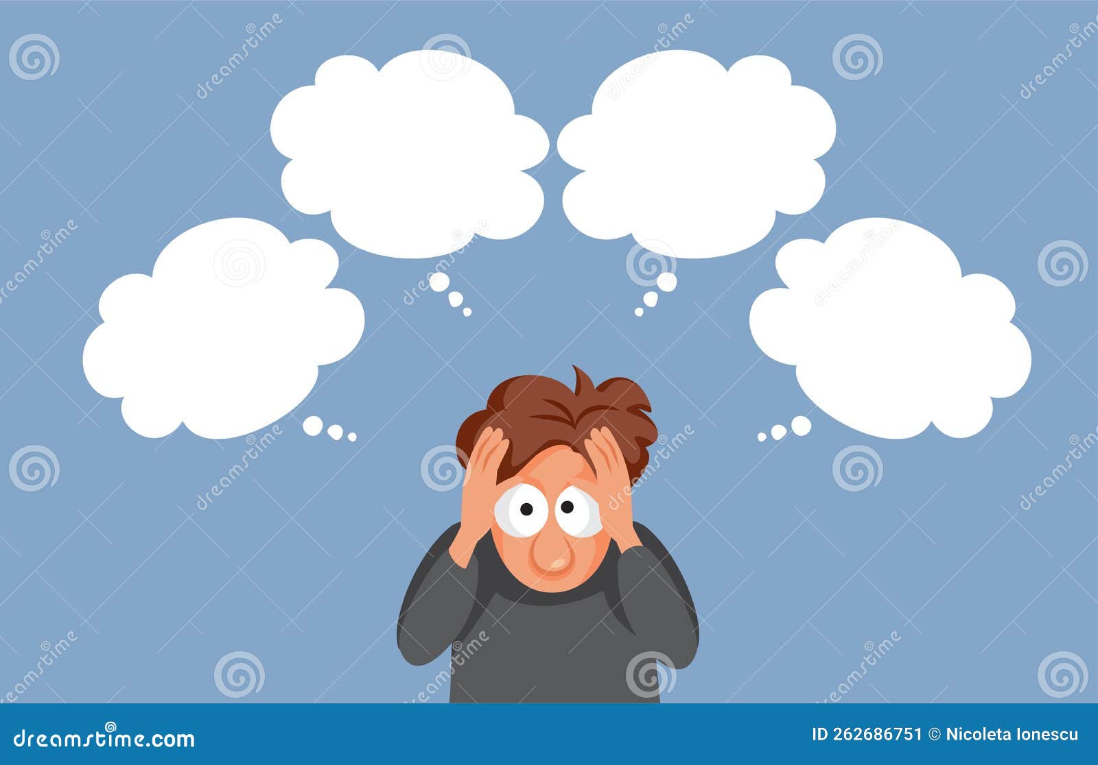 Overwhelmed Man Having Many Negative Thoughts Vector Cartoon Stock ...