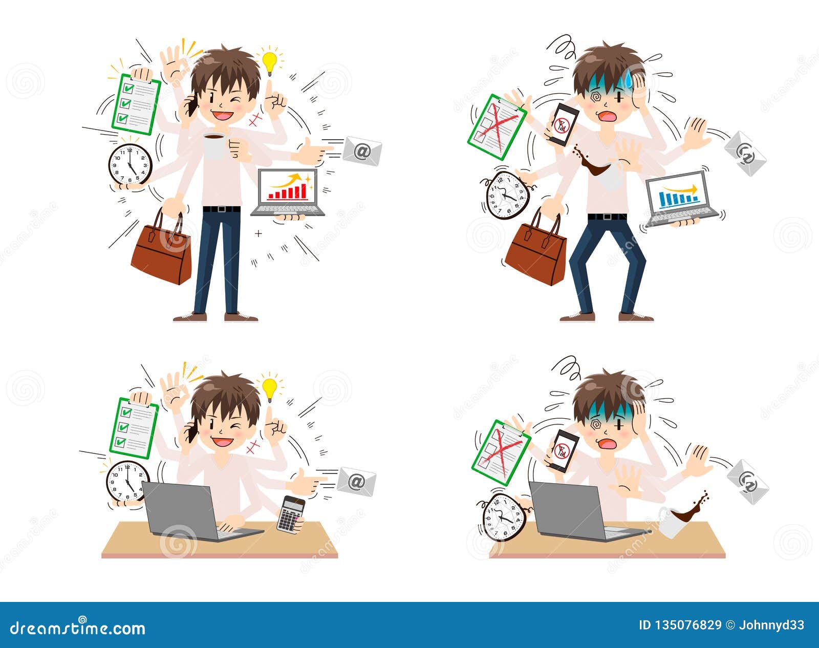 Multitasking man stock vector. Illustration of office - 135076829