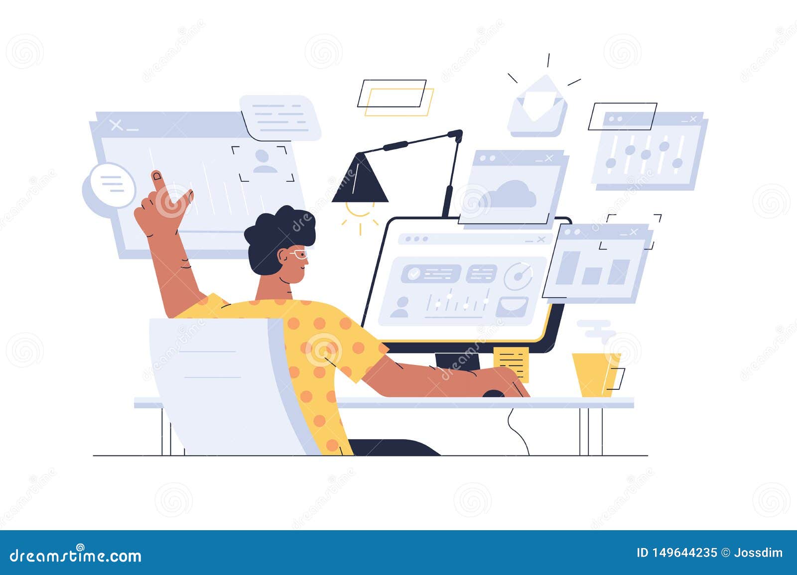 Busy man at workplace stock vector. Illustration of concept - 149644235