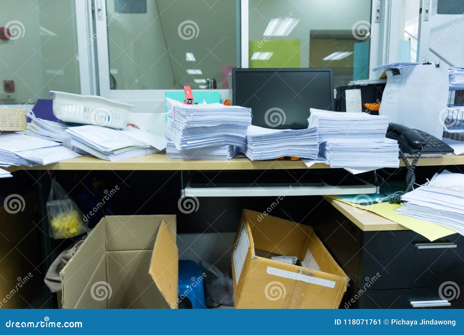 Busy, Messy and Cluttered Workplace, Full of Documents Stock Image ...