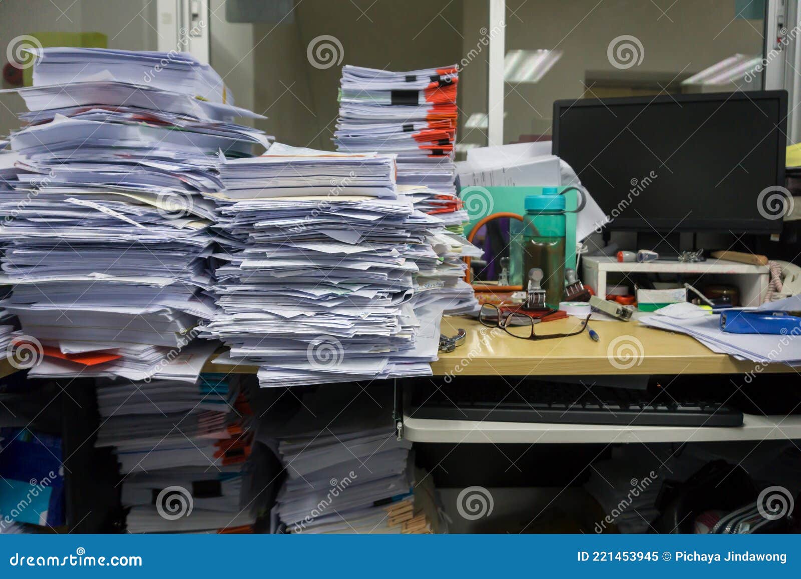 Busy, Messy and Cluttered Workplace, Full of Documents Stock Image ...