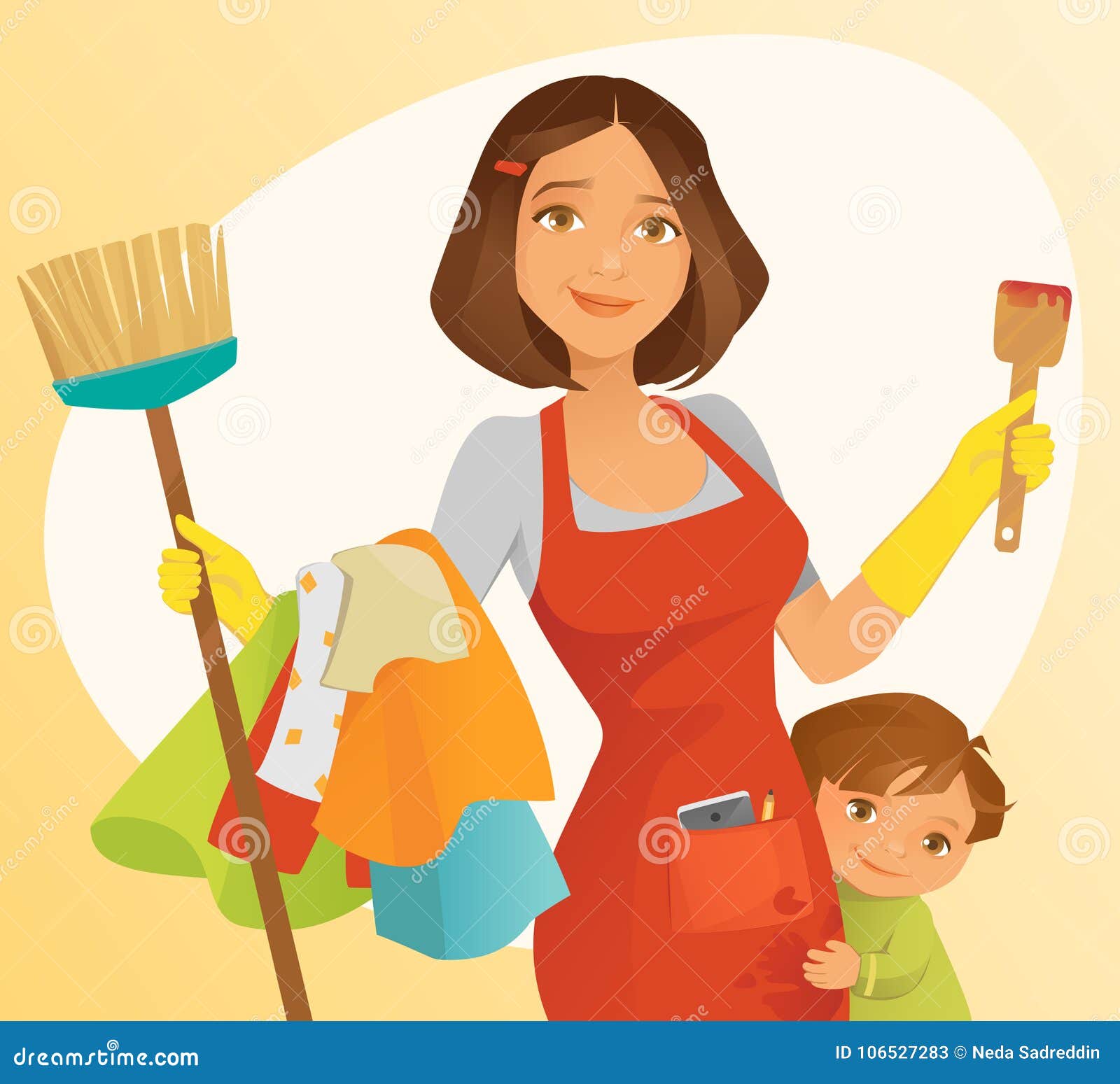 Busy Mom stock vector. Illustration of cartoon, kitchen - 106527283