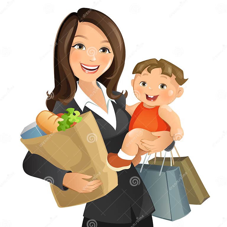 Busy Mom stock vector. Illustration of mother, baby, satisfied - 65637701