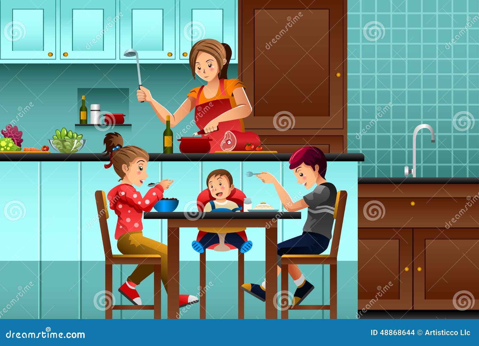 Busy Mother in the Kitchen with Her Kids Stock Vector - Illustration of ... Busy Mother in the Kitchen with Her Kids Stock Vector - Illustration of ...