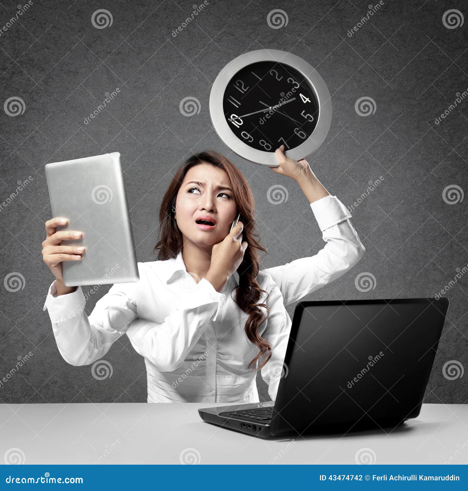 Busy Multitasking Businesswoman Stock Photo - Image of phone, notebook ...