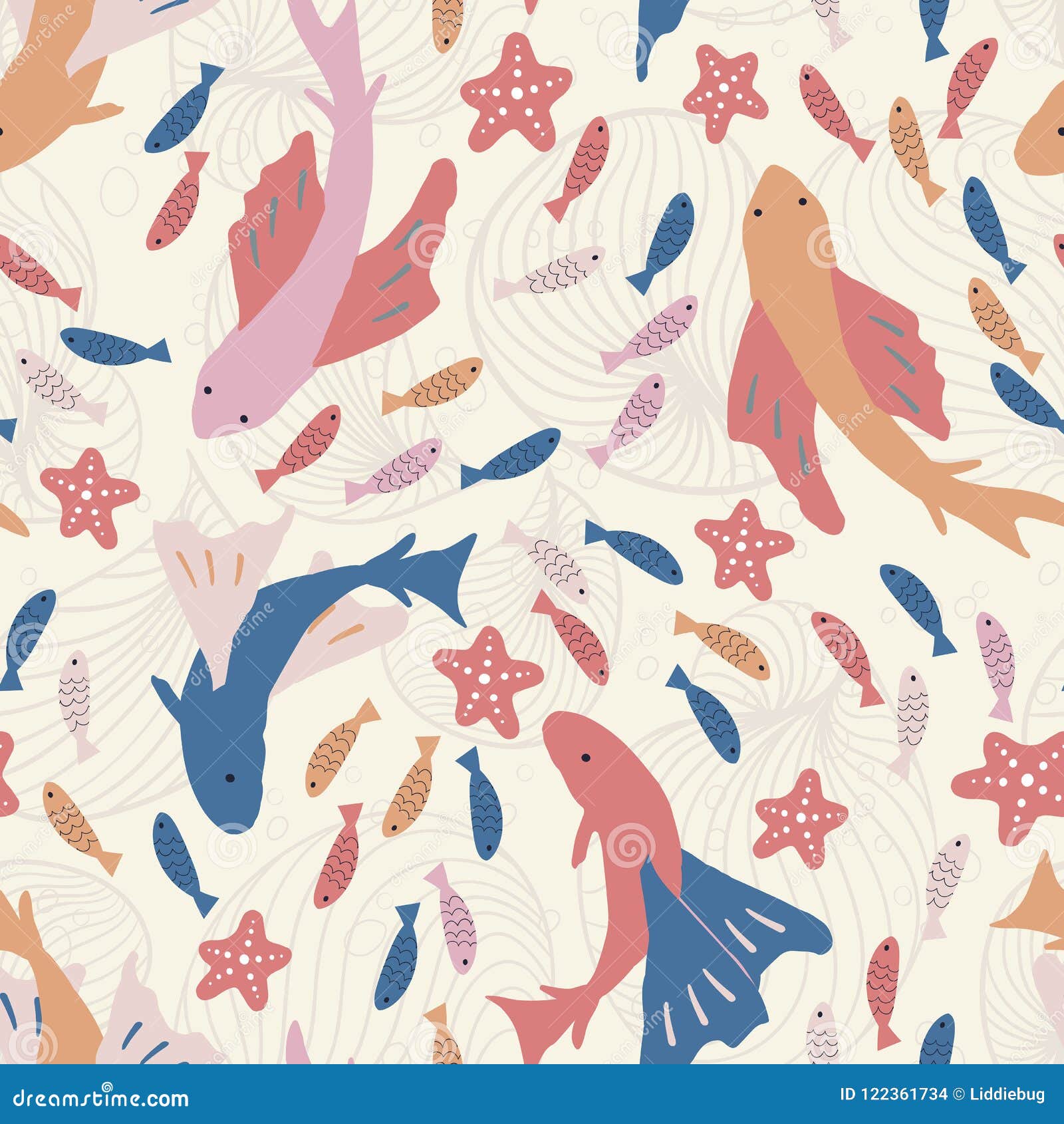 Busy ocean vector pattern stock vector. Illustration of floral - 122361734