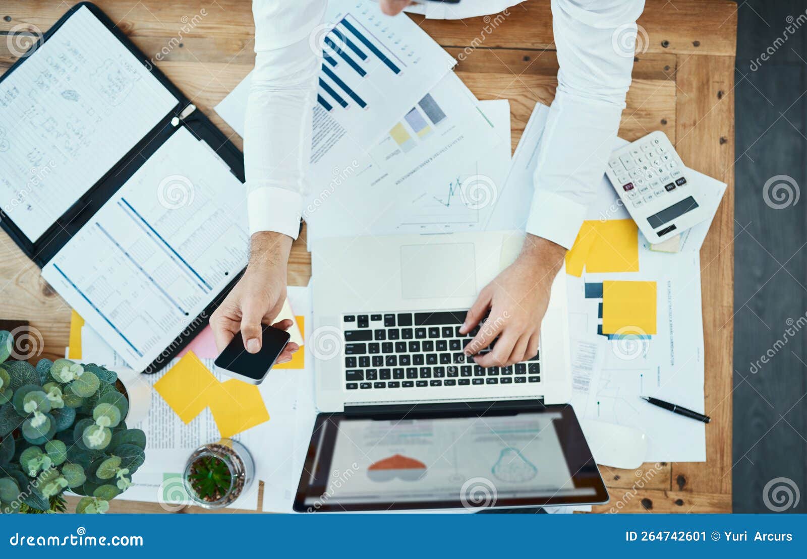 Busy Office Days. High Angle Shot of an Unrecognizable Businessman ...