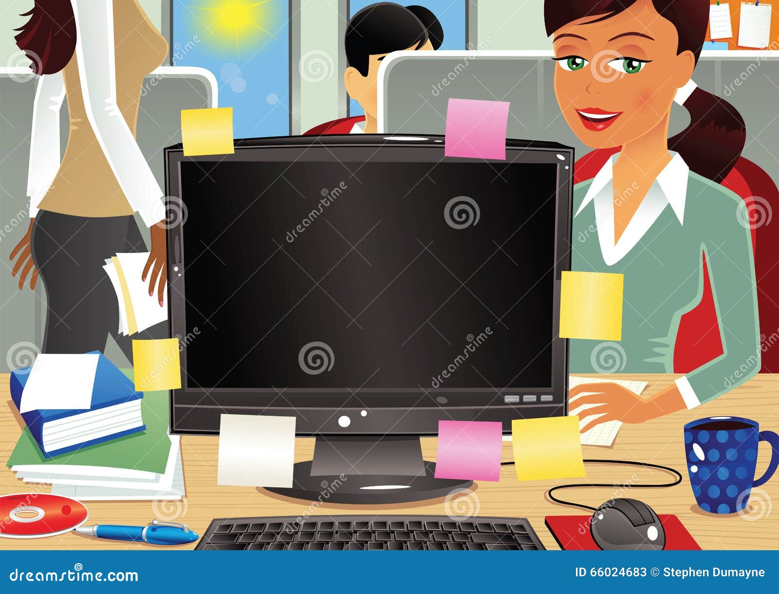 Busy office scene stock vector. Illustration of computerized - 66024683