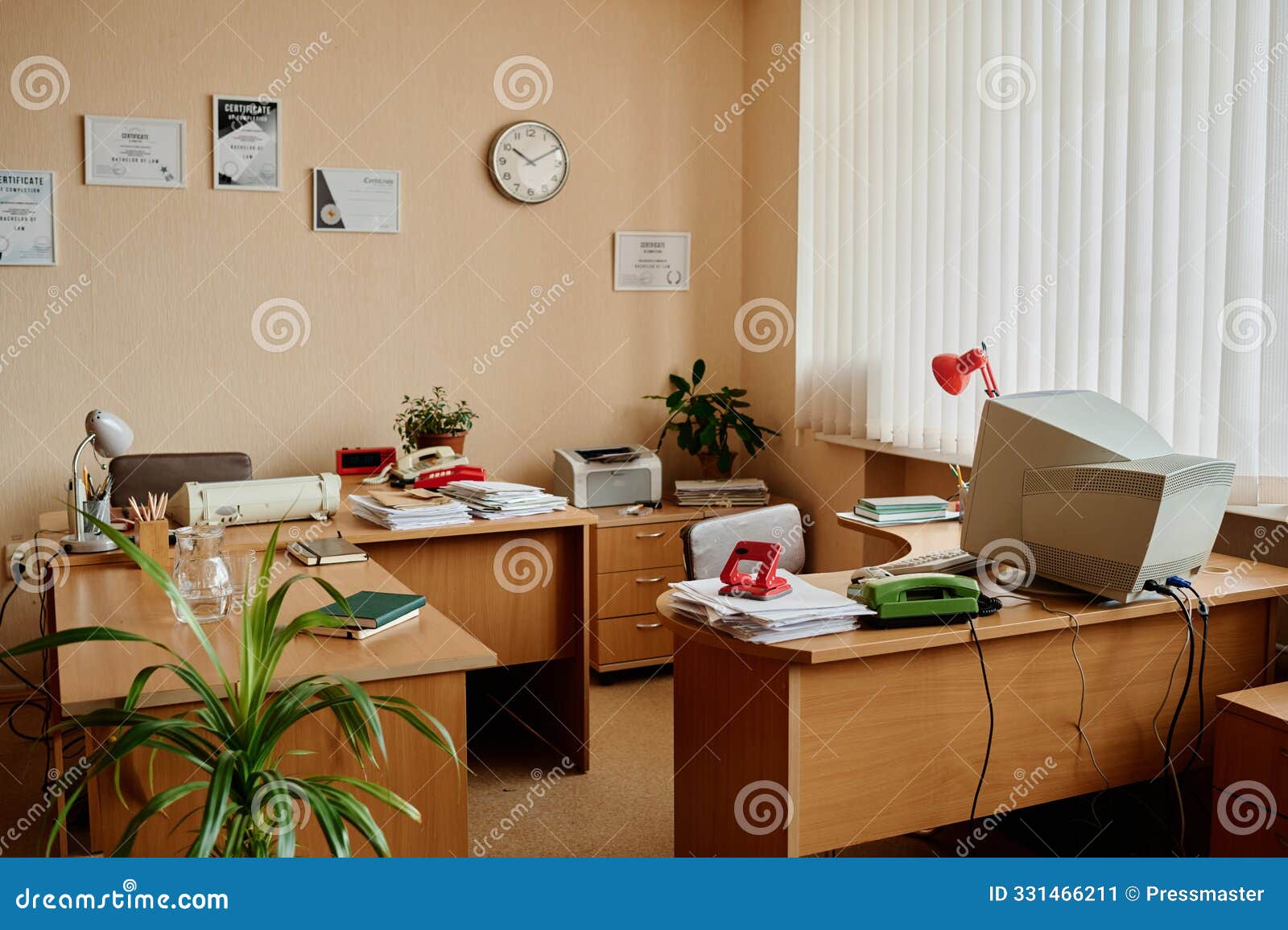 Busy Office Space Featuring Office Equipment and Plants Stock Image ...