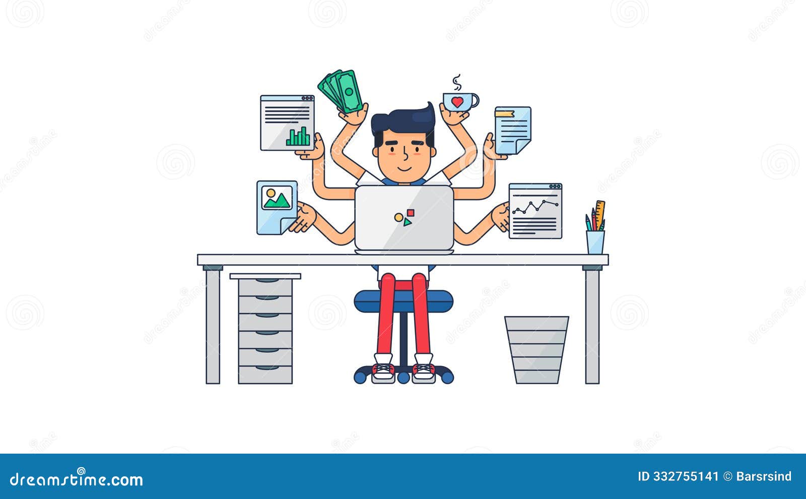 Busy Office Worker Performs Several Tasks Stock Vector - Illustration ...