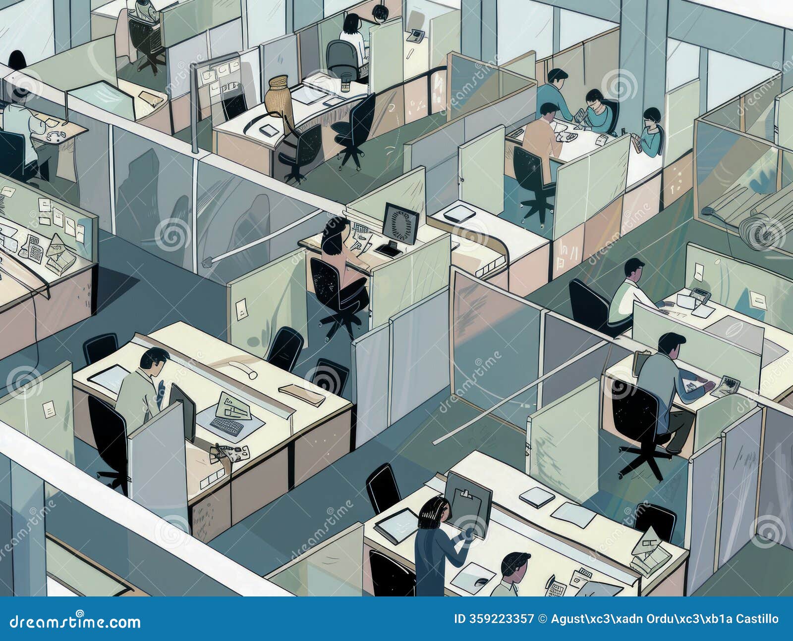 Busy Open-plan Office with Employees Working at Desks Stock ...