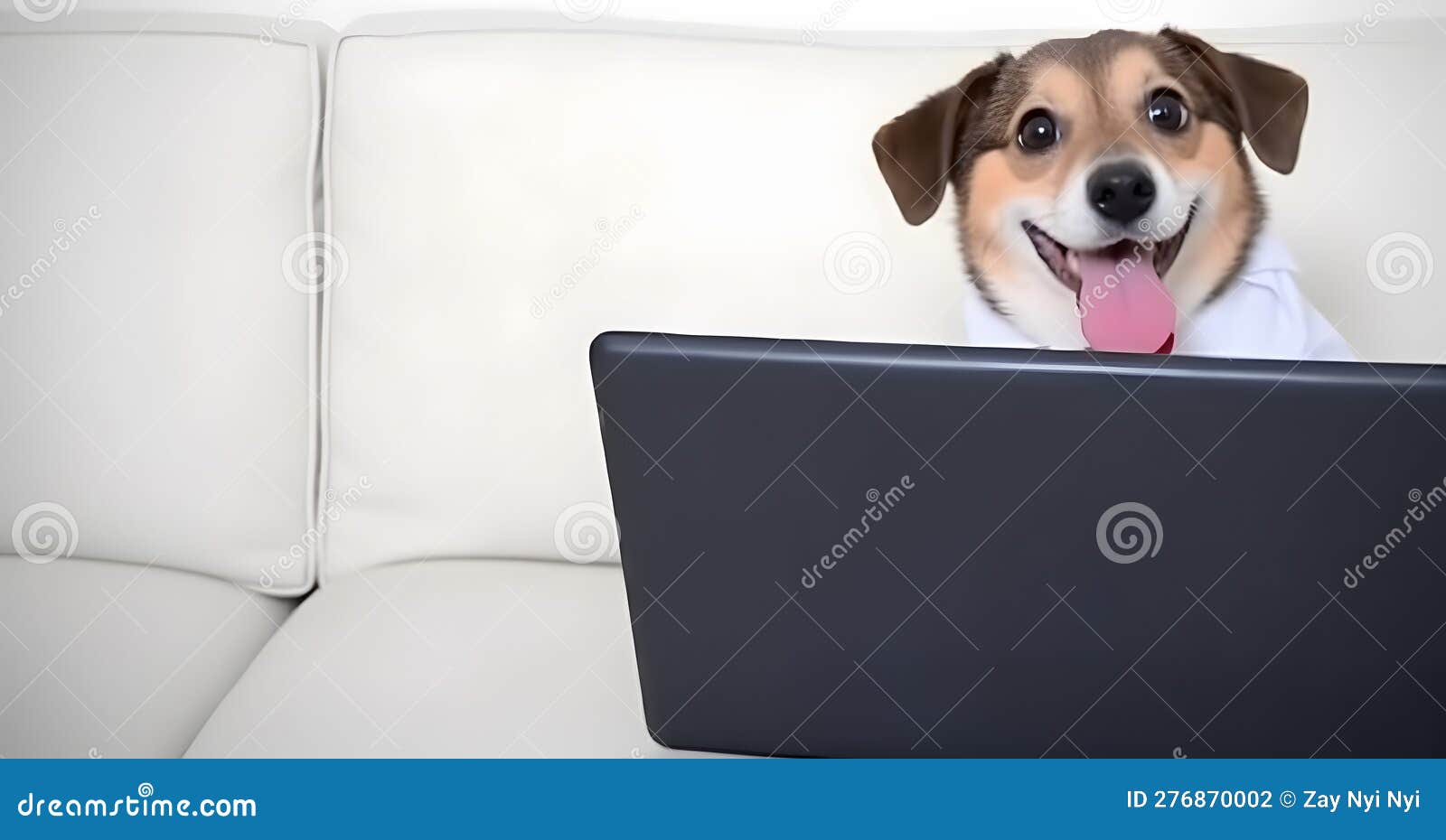 Busy Pet Dog. Concept of Hardworking or Work from Home Stock ...