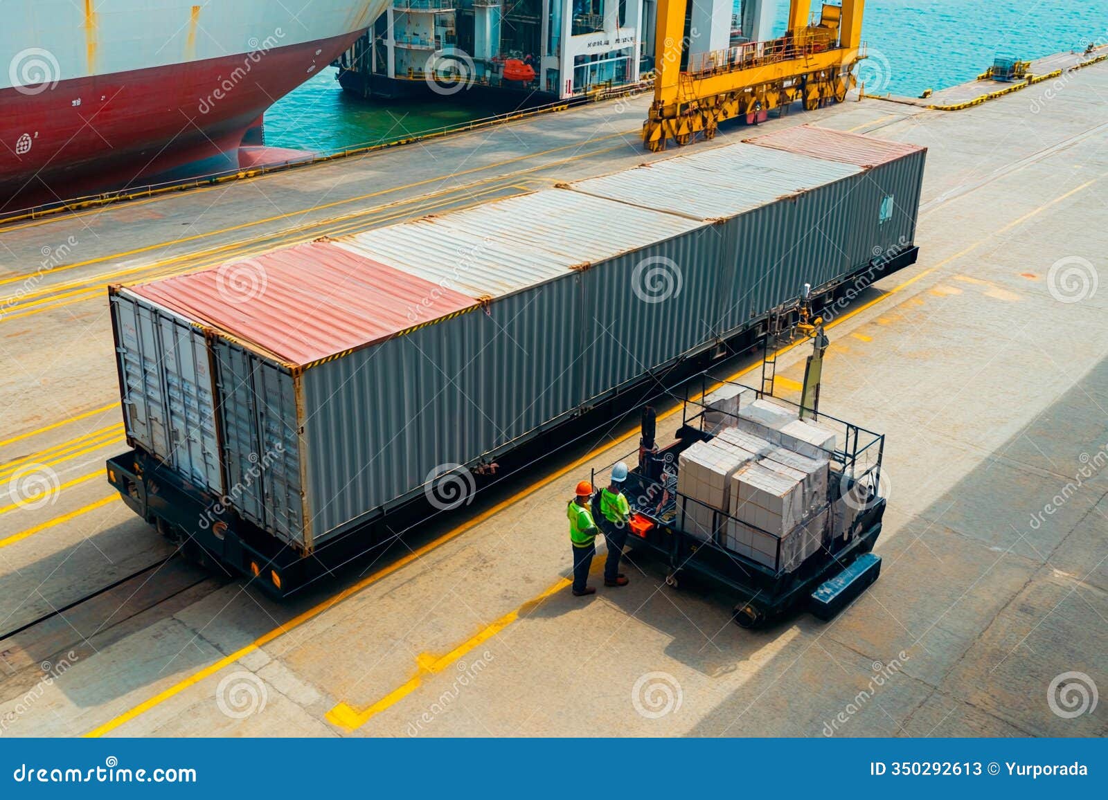 Busy Port Operations Showcasing Container Handling and Logistics Activity Stock Illustration ...