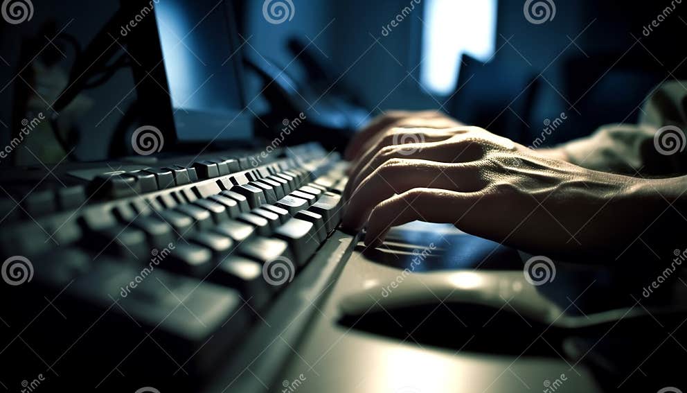 Busy Programmer Typing on Computer Keyboard Indoors Generated by AI ...
