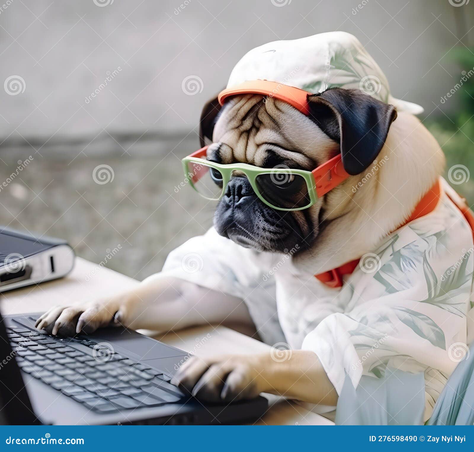 Busy Pug Dog. Concept of Hardworking or Work from Home Stock ...