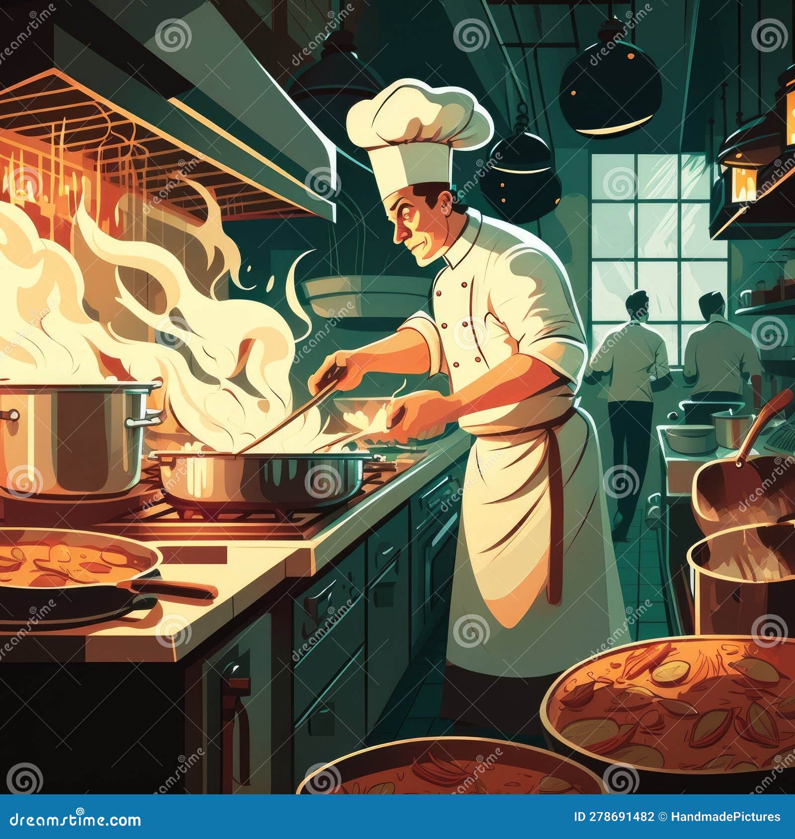 A Busy Restaurant Kitchen Where a Chef Cooks. (Generative AI Stock ...