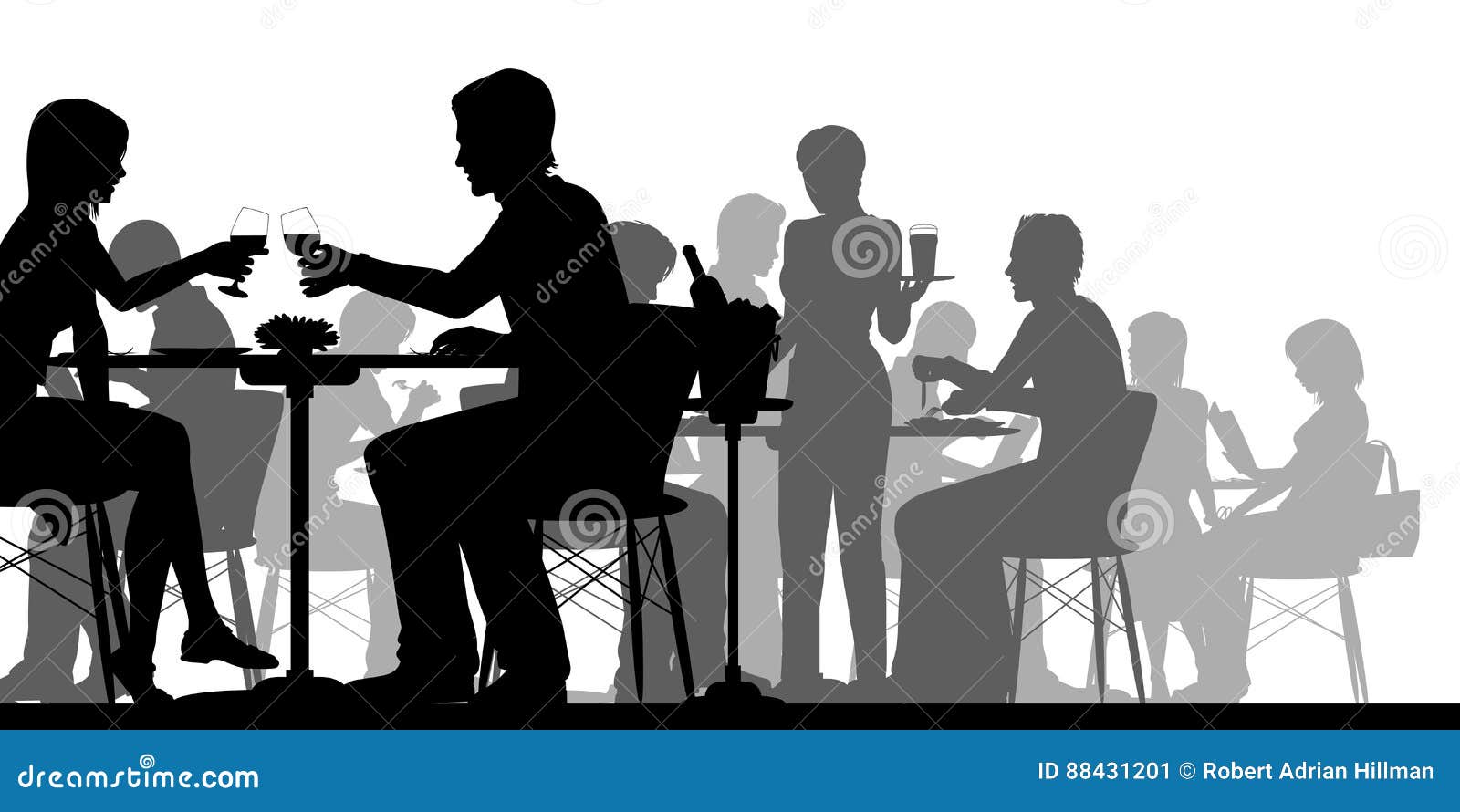 Busy restaurant silhouette stock vector. Illustration of evening - 88431201