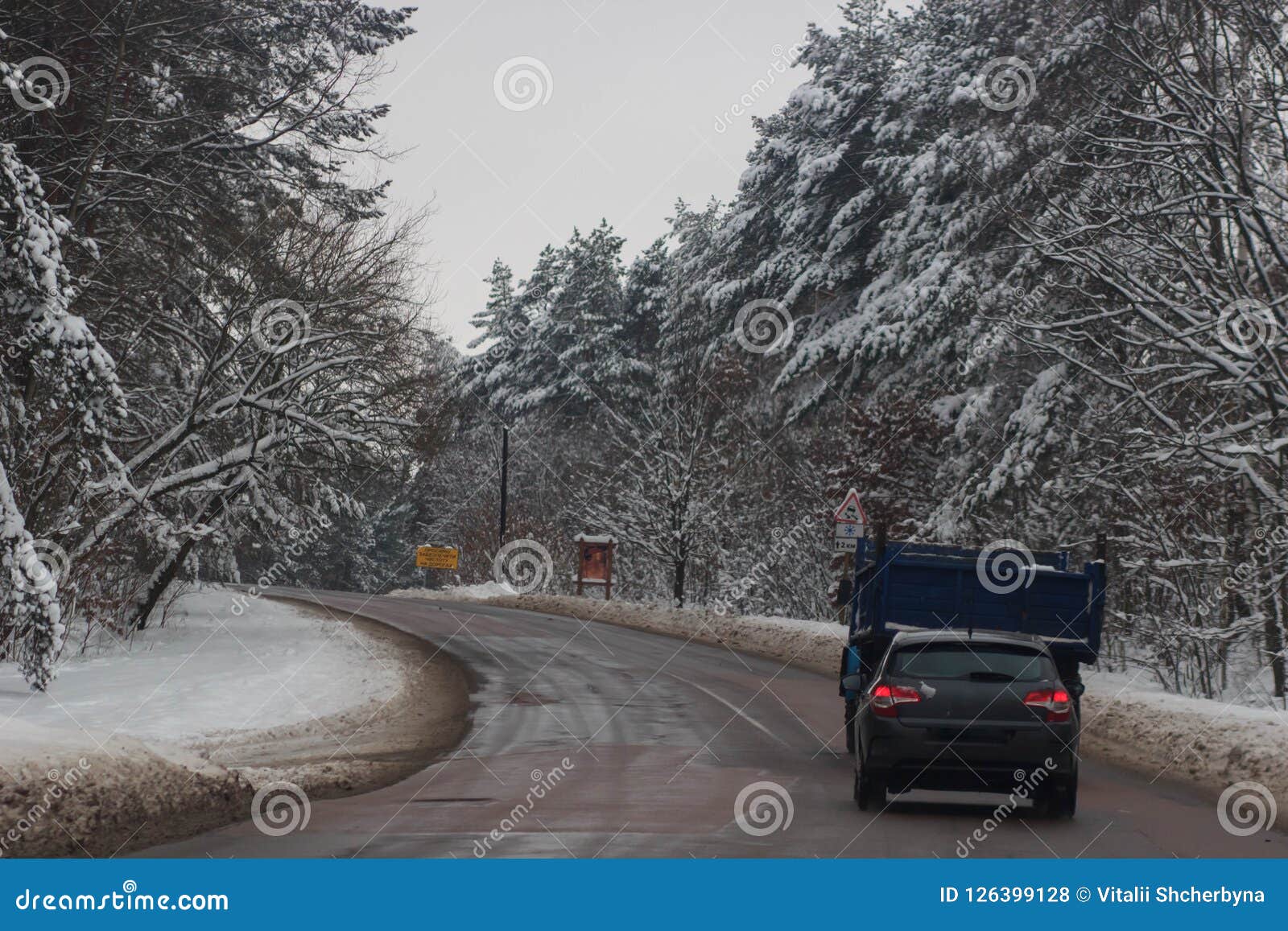 Busy Road in Winter Evening Stock Photo - Image of vehicle, transport ...