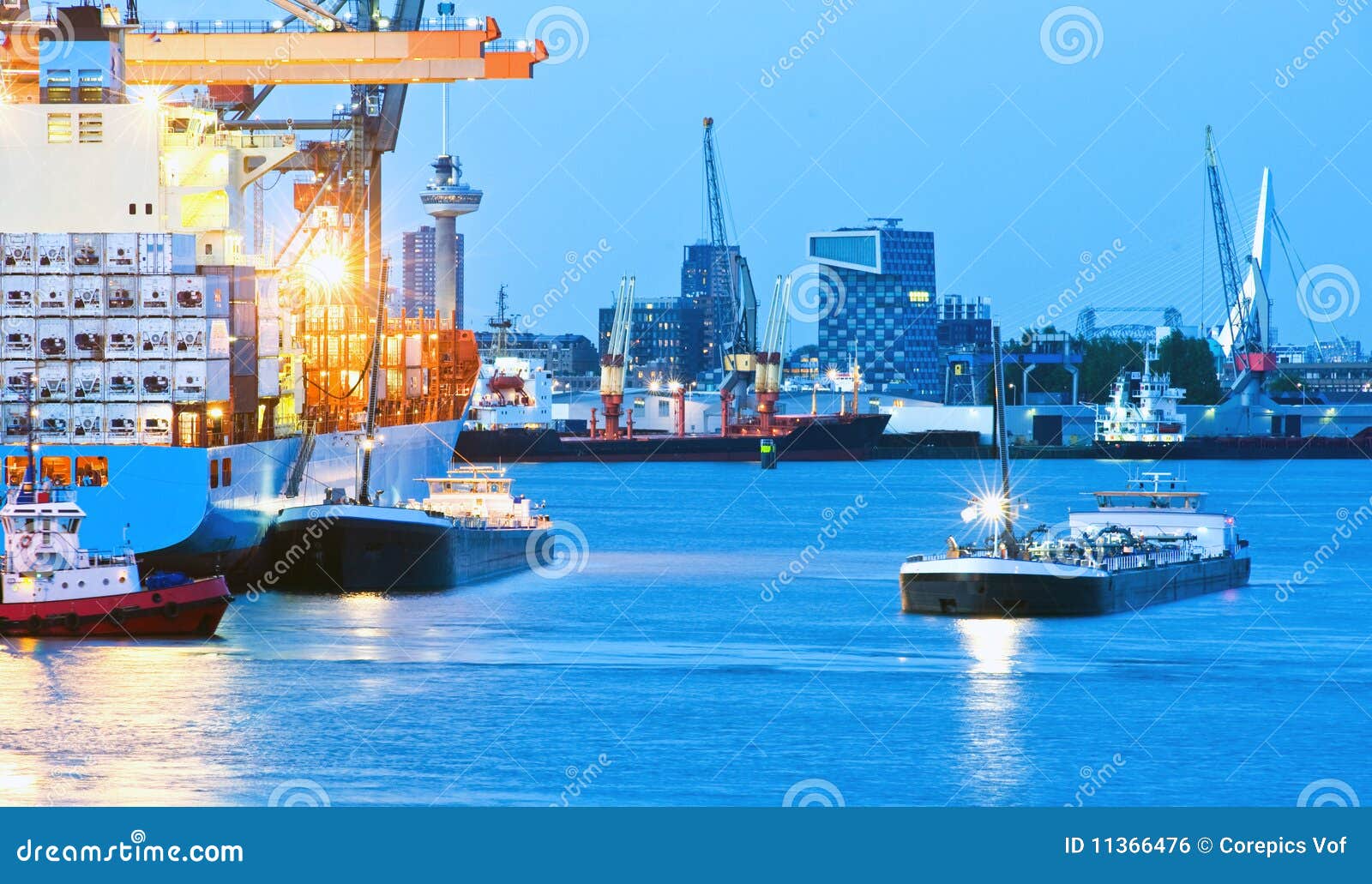 Busy Seaport at Twilight stock photo. Image of cargo - 11366476