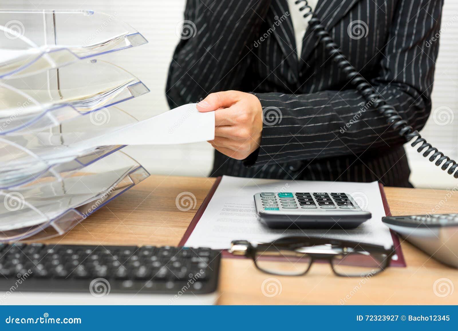 Busy Secretary with Phone Call and Folders with Files Stock Image ...
