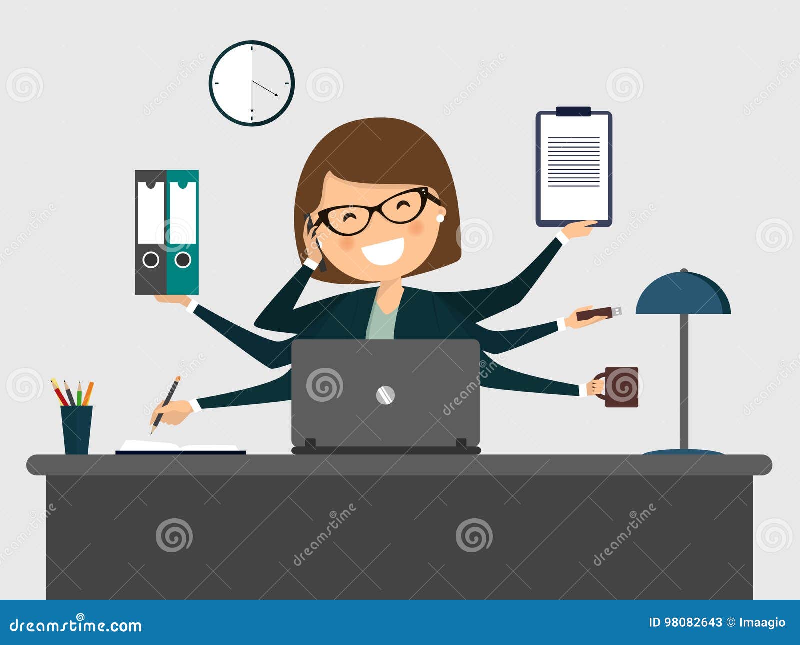 Busy Secretary Smiling with Laptop Stock Vector - Illustration of ...
