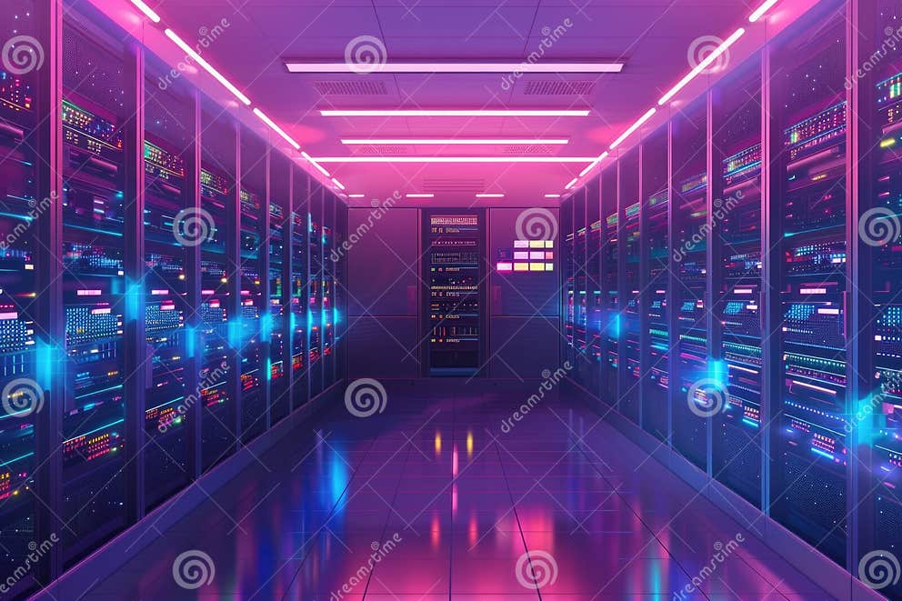 A Busy Server Room Filled with Rows of Servers. Ideal for Technology ...