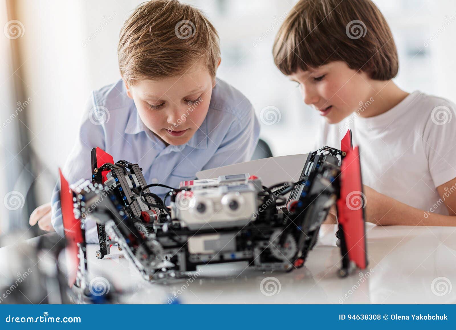 Busy Smiling Children Checking Technical Toy Stock Photo - Image of ...