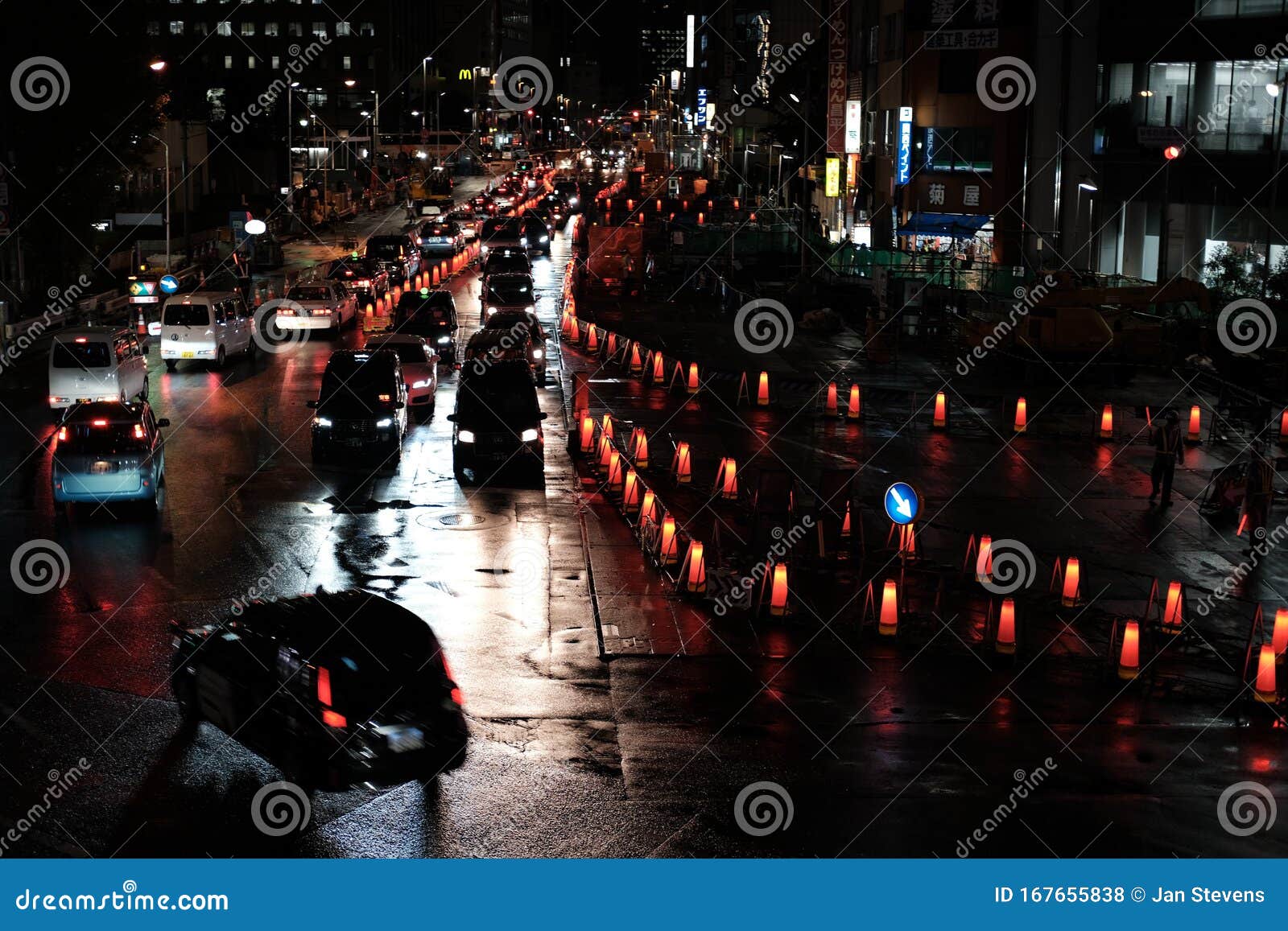 Busy Street with Lights at Night with Rain Editorial Stock Photo ...