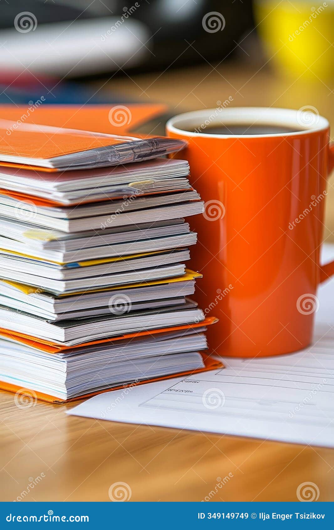 Busy Teachers Desk Stack of Textbooks and Lesson Plans beside Coffee ...