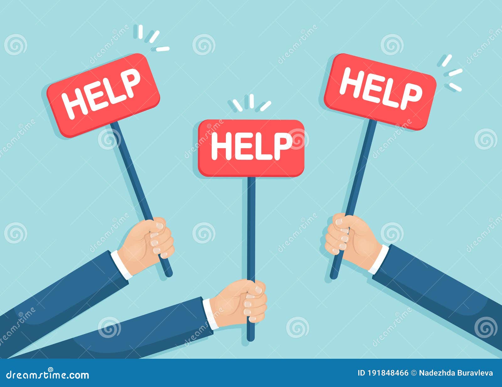 Busy Tired Businessman Hold Red Placards. Request of Help. Human Hand ...